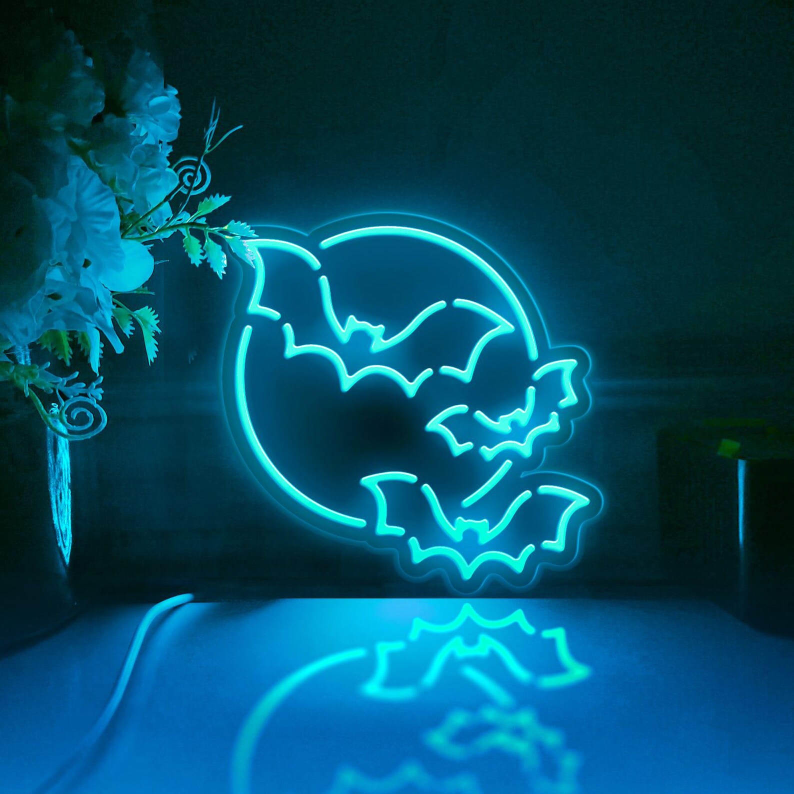 Moon and Bat Led Light Box, Flying Bat Wall Art Decor, Personalized ...