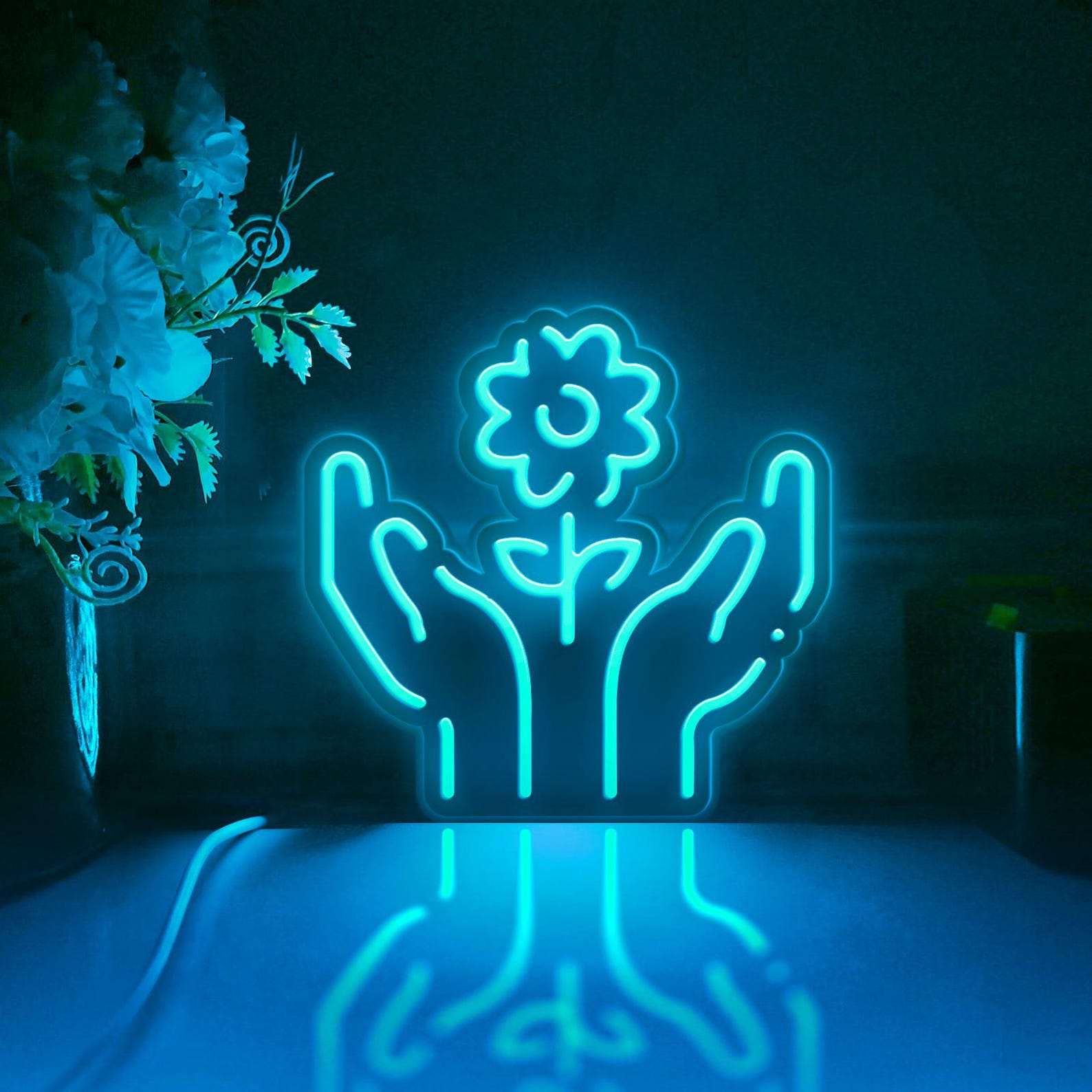 Hand Holding Flower Led Light Box, Protect the Ecological Environment ...