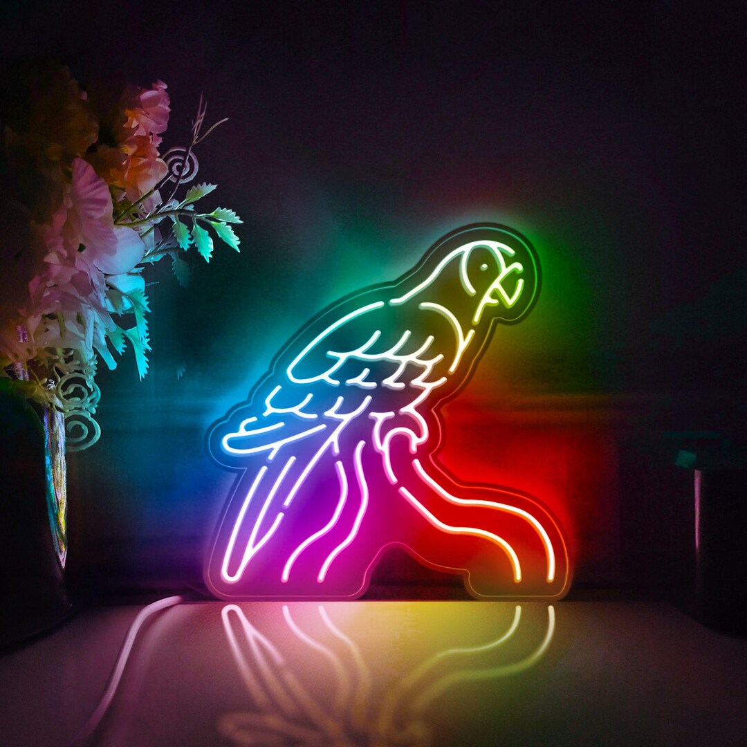 Bird, Macaw Led Light Box, Parrot Standing on A Tree Wall Art Decor ...