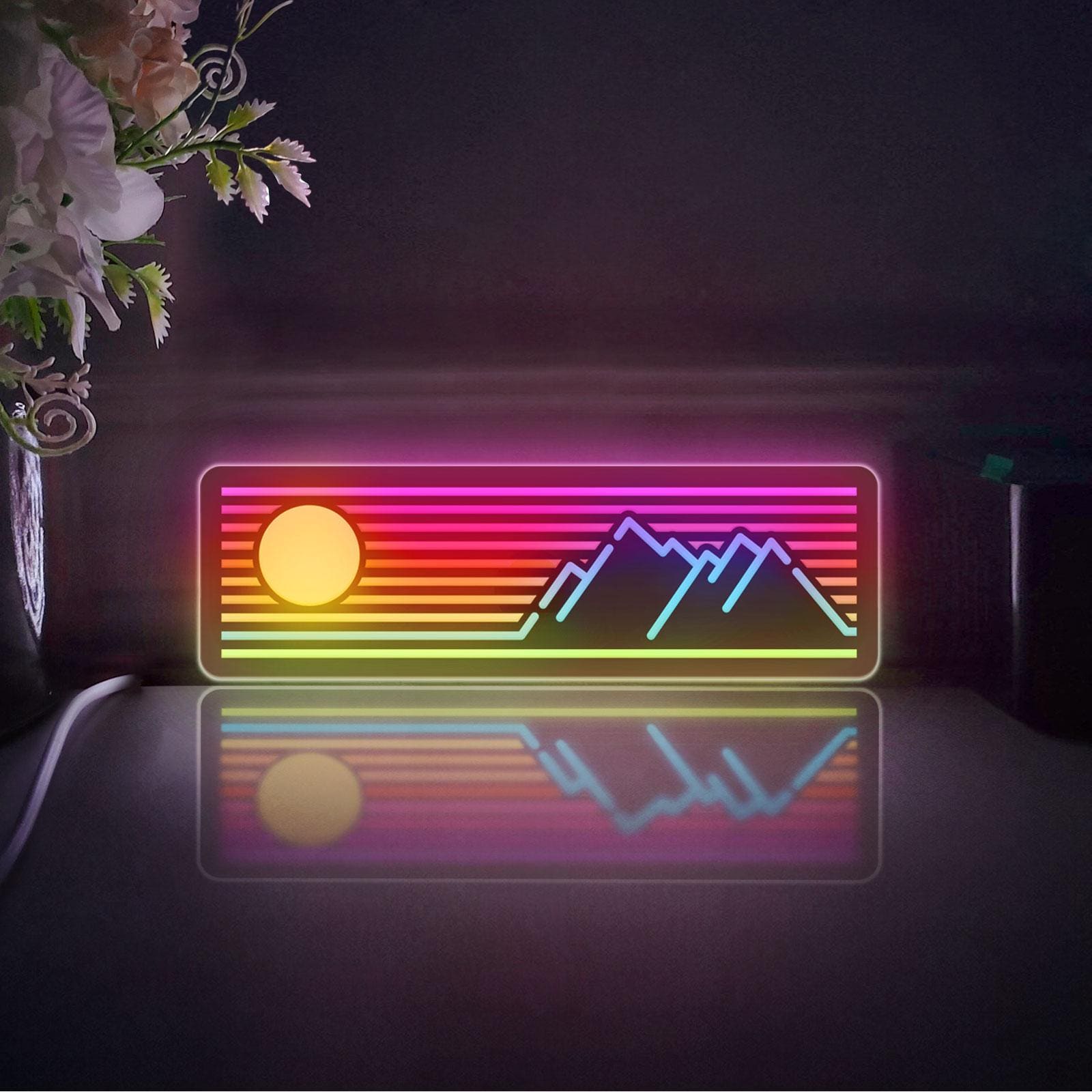 Vintage Mountain Sunrise &sunset LED Lightbox, Dimmable Neon Art With ...