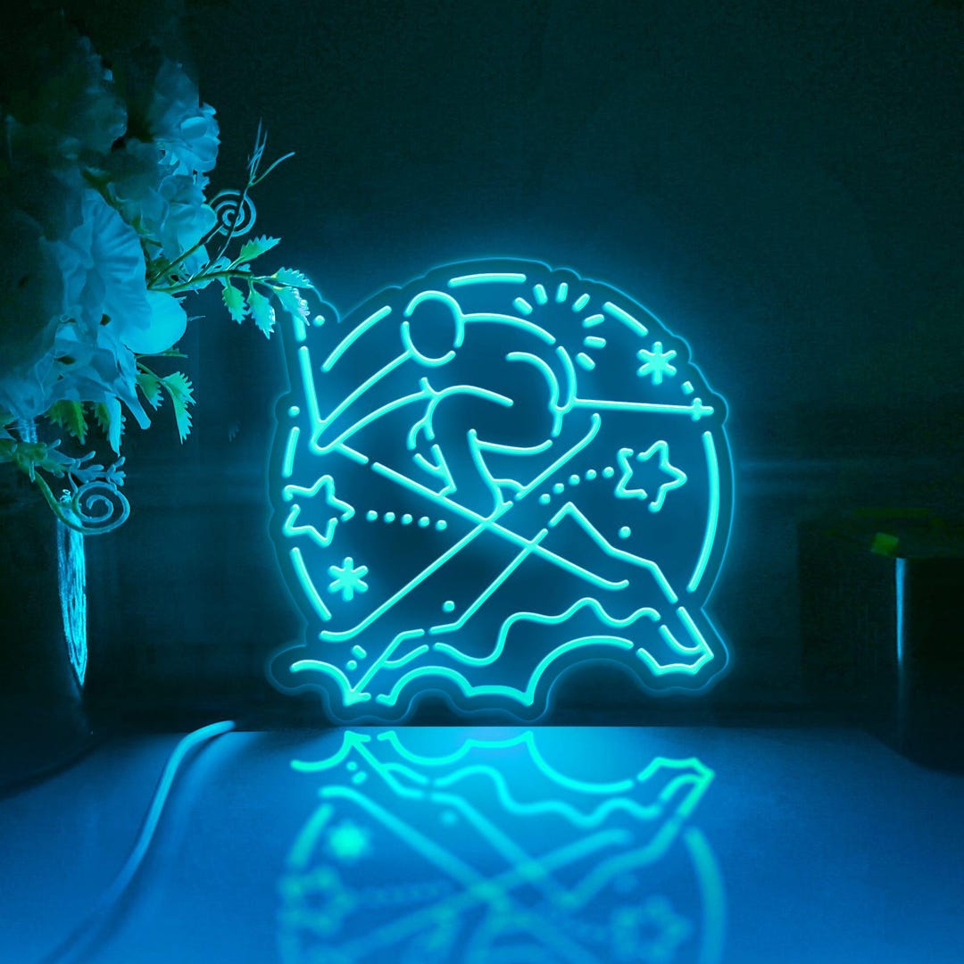 Skier Led Light Box, Skiing Wall Art Decor, Light Sign, Desktop ...