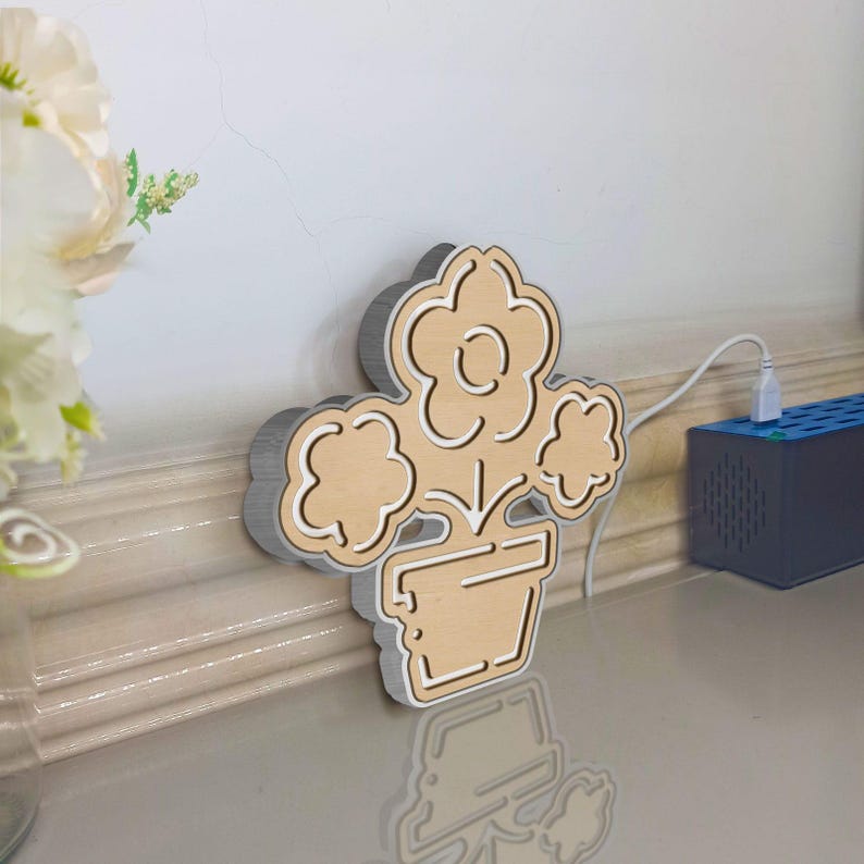 Flower Led Light Box, Flower Wall Art Decor, Personalized Light Sign ...