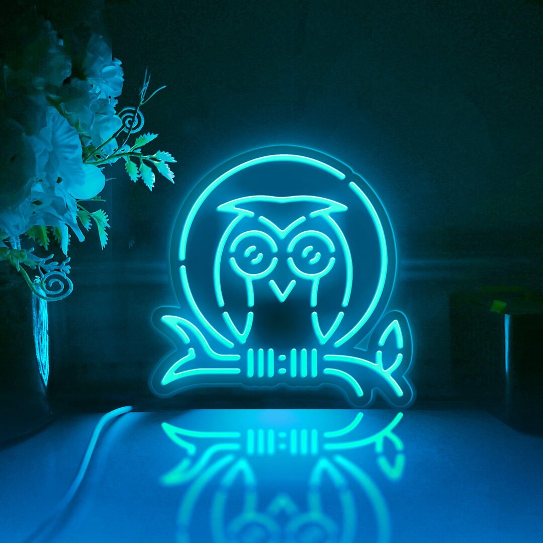 Owl Led Light Box, Moon Wall Art Decor, Personalized Light Sign, Neon ...