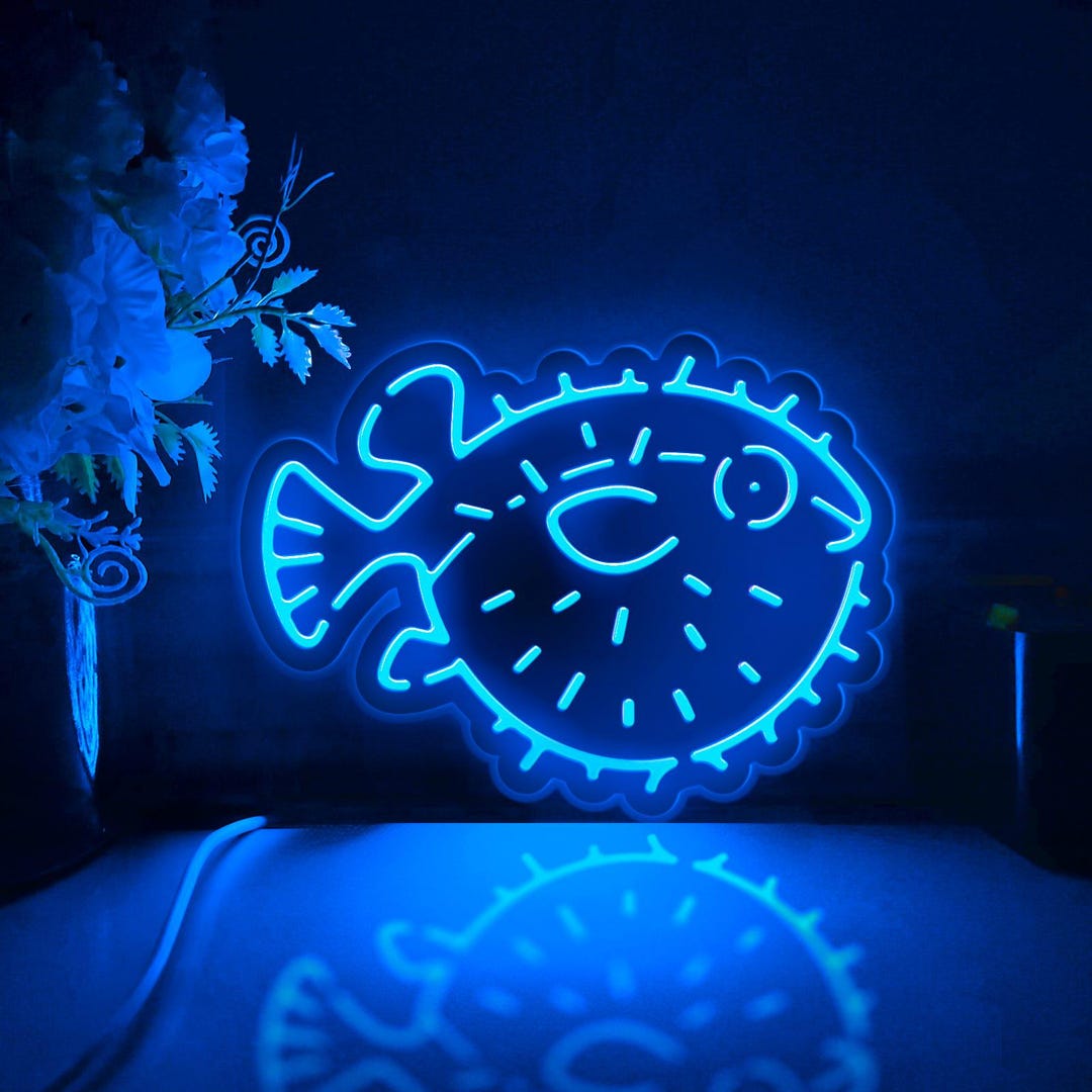 Pufferfish Led Light Box, Fish Wall Art Decor, Personalized Light Sign ...
