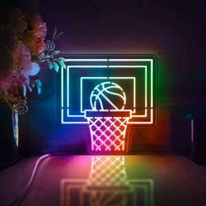 Basketball Led Light Box, Basketball and Basketball Hoop Wall Art Decor ...