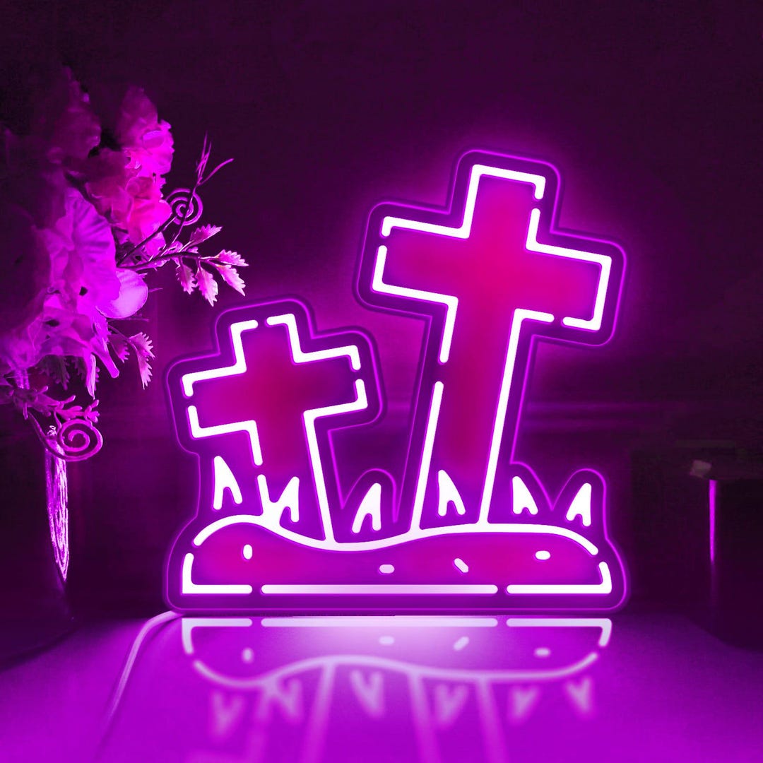 Cross and Tombstone Led Light Box, Cemetery Wall Art Decor ...