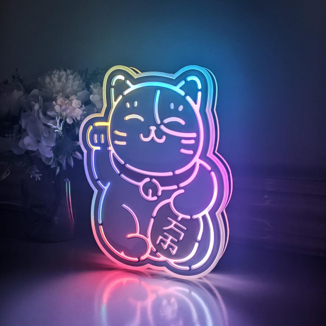 Lucky Cat Led Light Box, Lucky Cat Wall Art Decor, Personalized Light ...