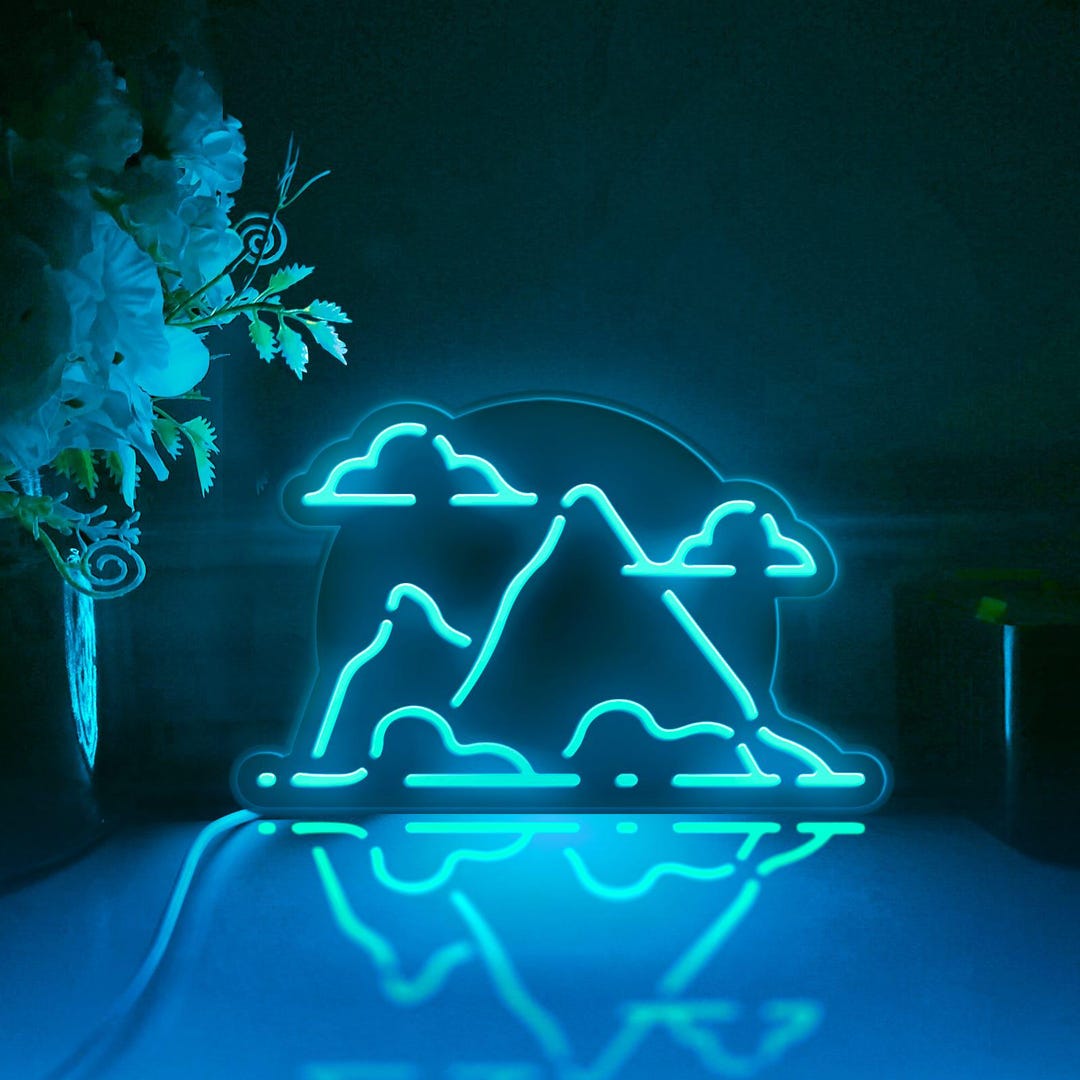 White Cloud and Mountain Led Light Box, Mountain Landscape Wall Art ...