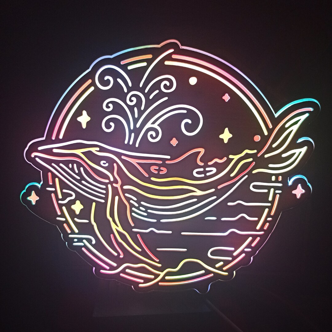 Ocean Whale Neon Like Sign, Whale Led Lightbox, Blue Whale Led Light ...