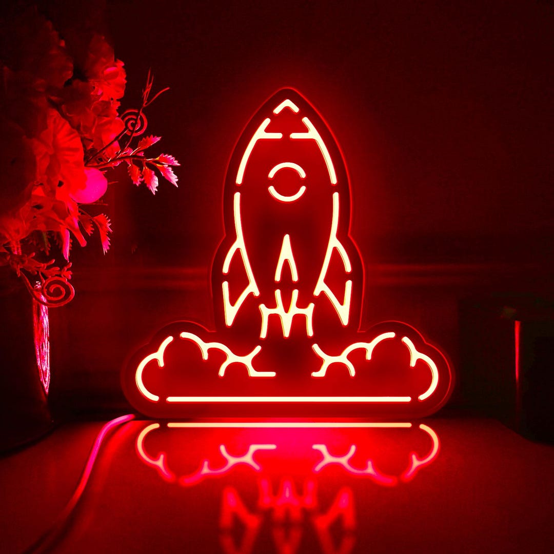 Rocket Launch Led Light Box, Spaceship Wall Art Decor, Light Sign ...
