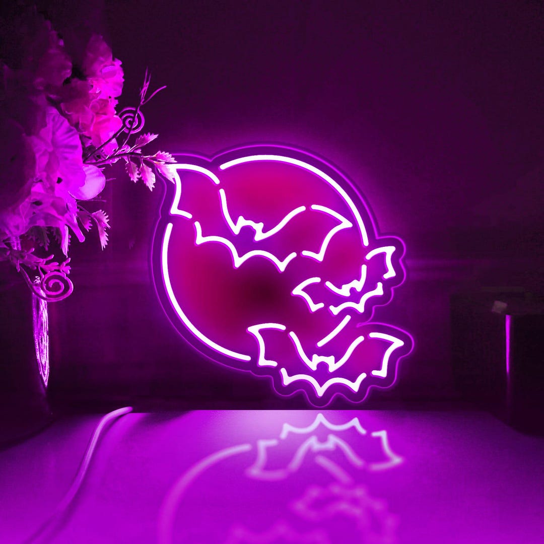 Moon and Bat Led Light Box, Flying Bat Wall Art Decor, Personalized ...