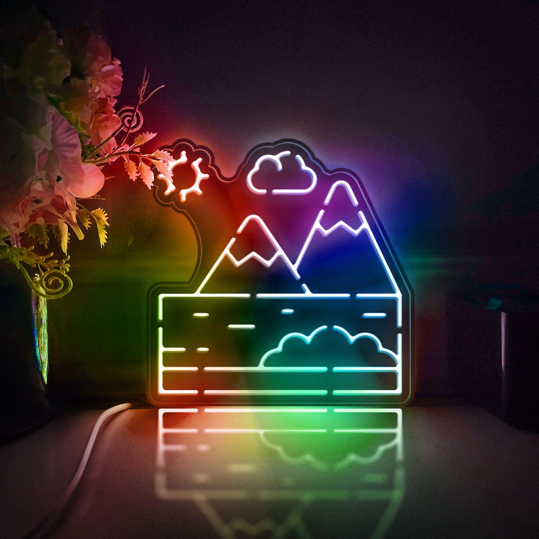 Mountain and River Led Light Box, Landscape Wall Art Decor, Light Sign ...