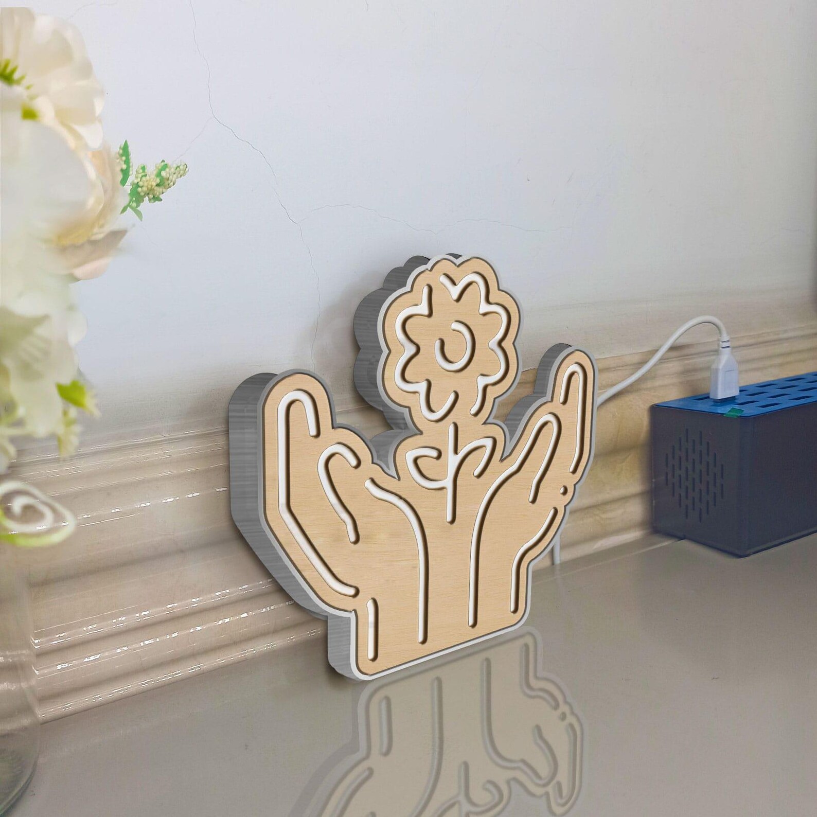 Hand Holding Flower Led Light Box, Protect the Ecological Environment ...