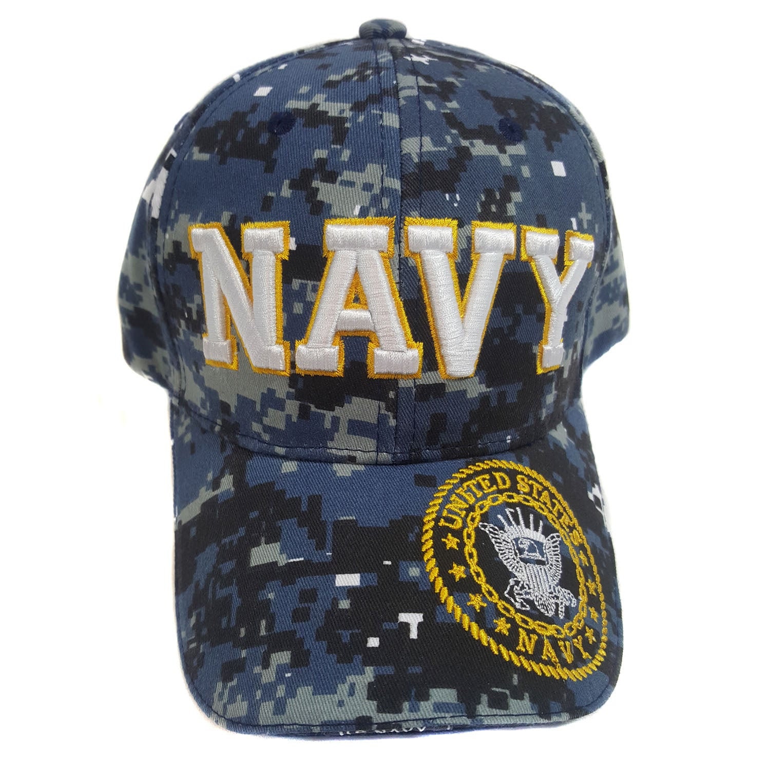 US Military Navy Embroidery With Emblem on Brim Blue Camouflage ...