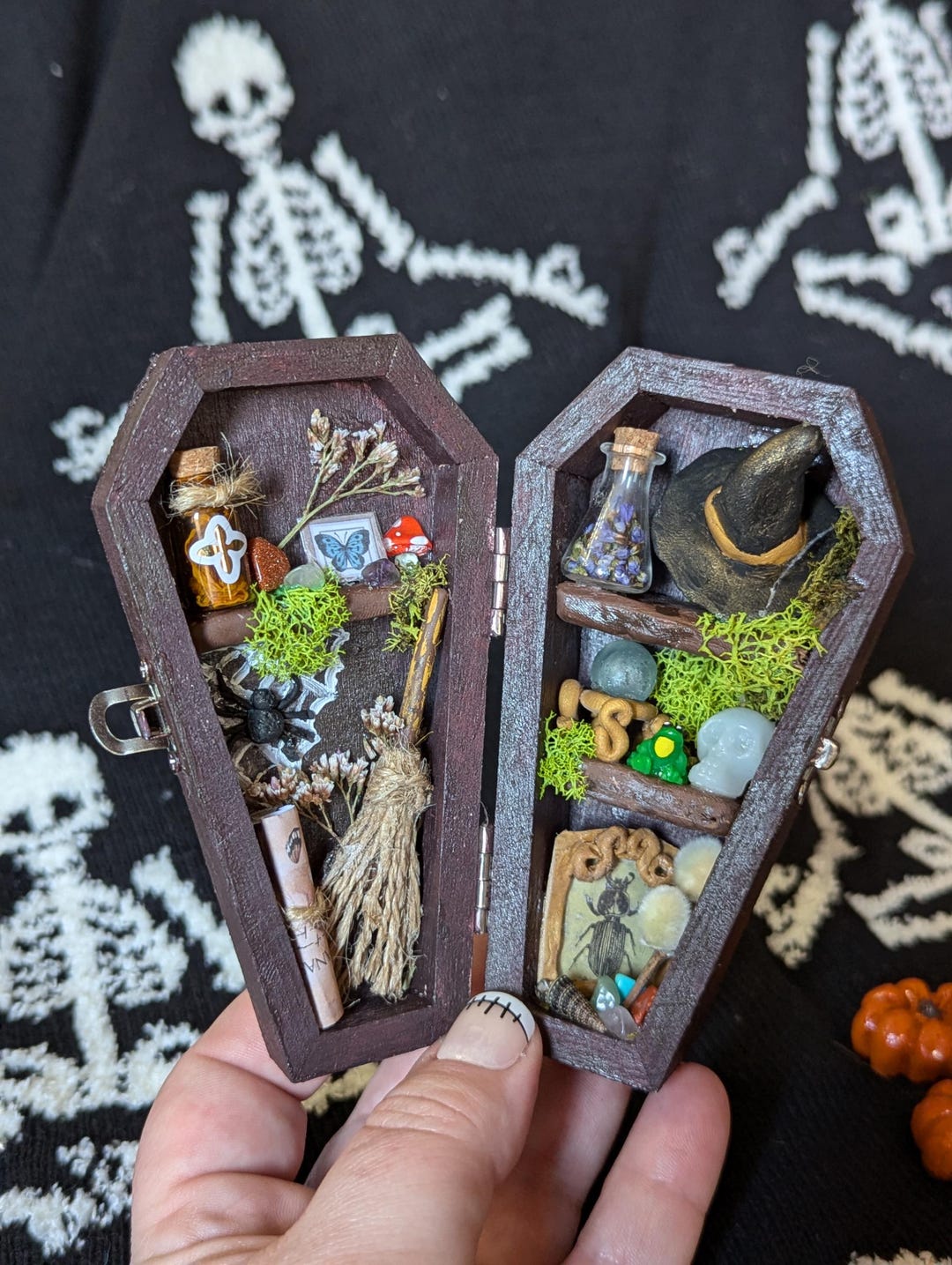 Miniature Fairy Shelf Diorama in Wood Coffin Box, Polymer Clay ...