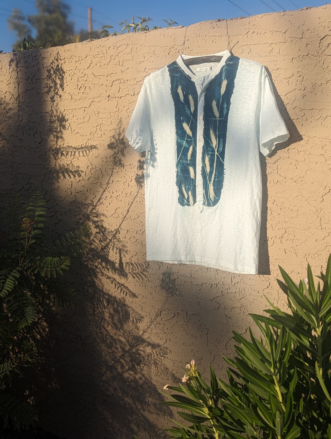 Cyanotype Print Shirt, Wheat Print Cotton Shirt, Cyanotype Clothing ...
