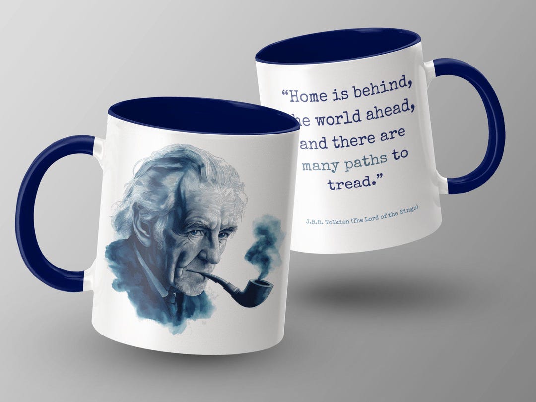 JRR Tolkien Quote Mug Home is Behind the World Ahead Watercolor ...