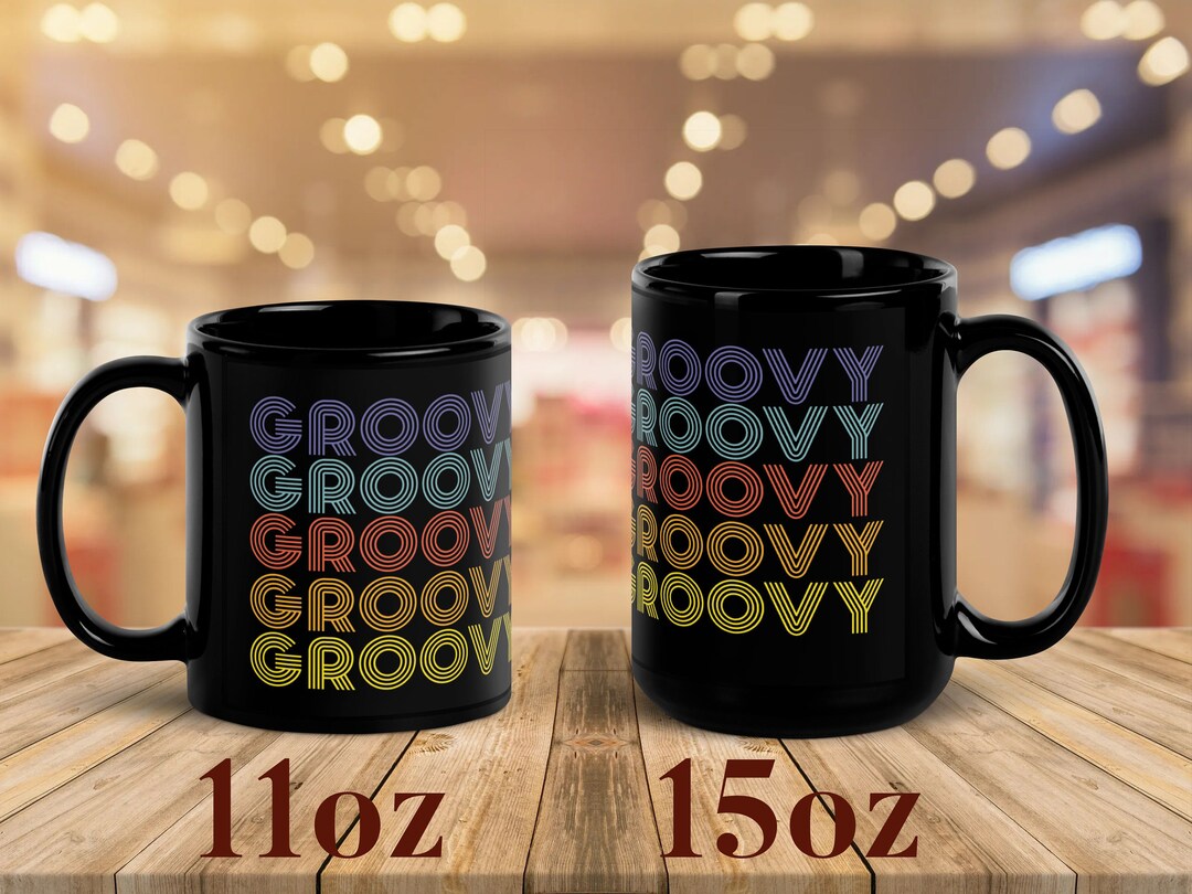 Groovy Mug, 70's Retro Mugs, Black Ceramic 11oz or 15oz Mug, Retro ...