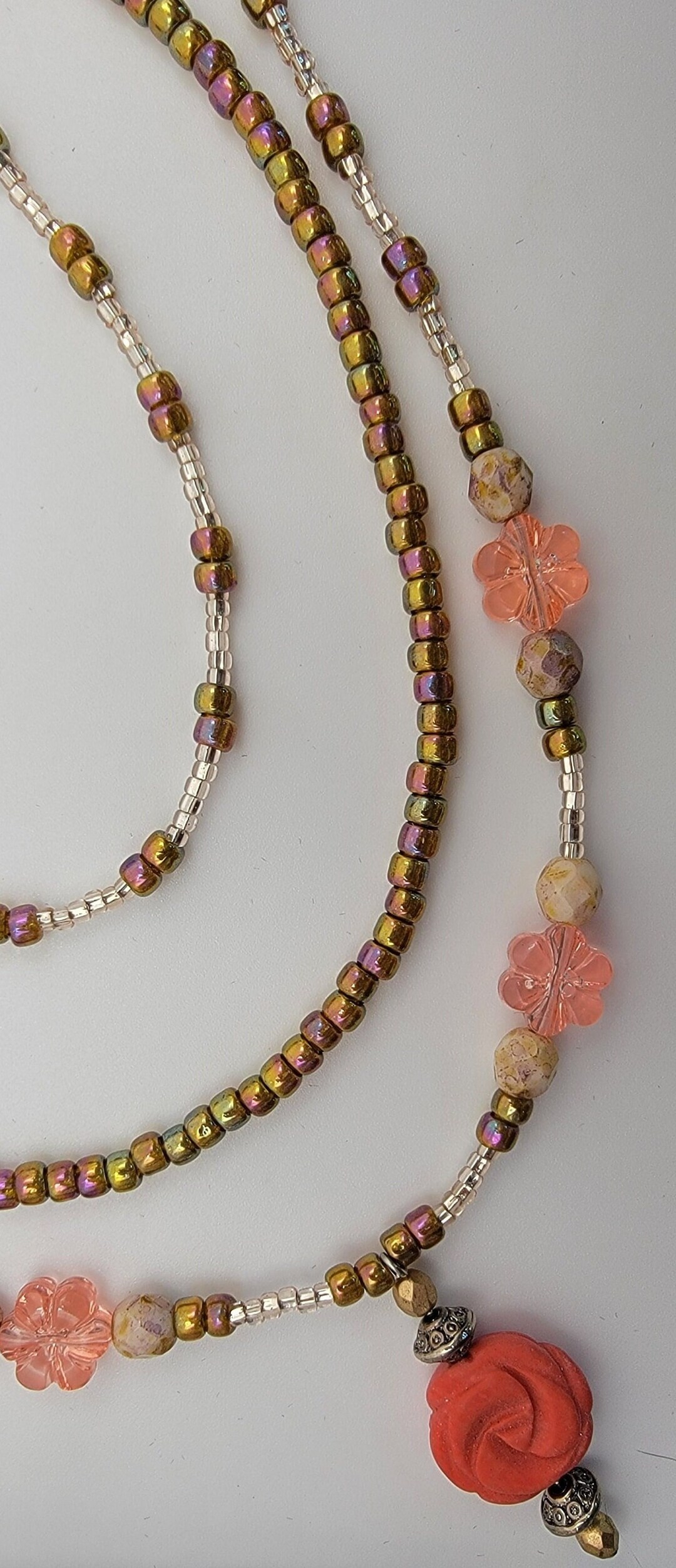 Coral Rose Three Strand Necklace - Etsy