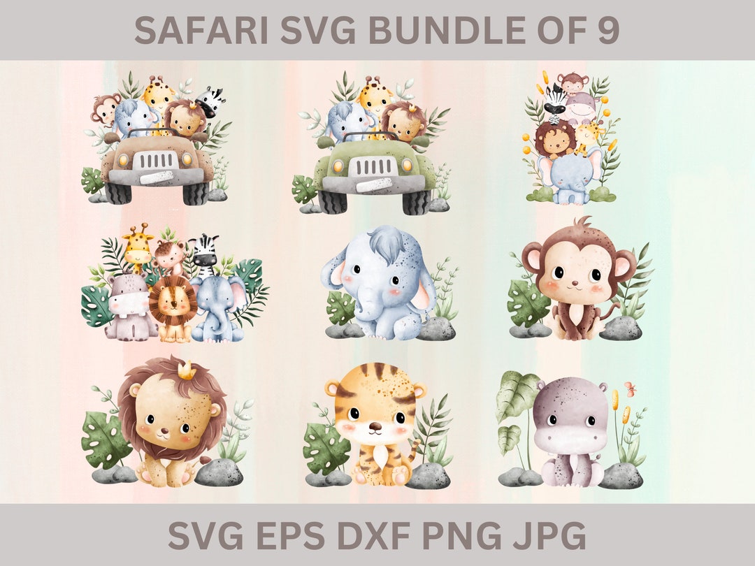 Safari Baby Animals Watercolor Clipart - Cute Baby Shower Nursery Decor ...