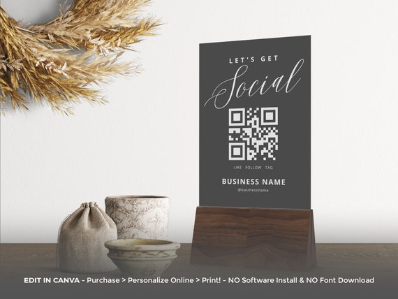 Social Media QR Code Sign Template Editable QR Business - Etsy