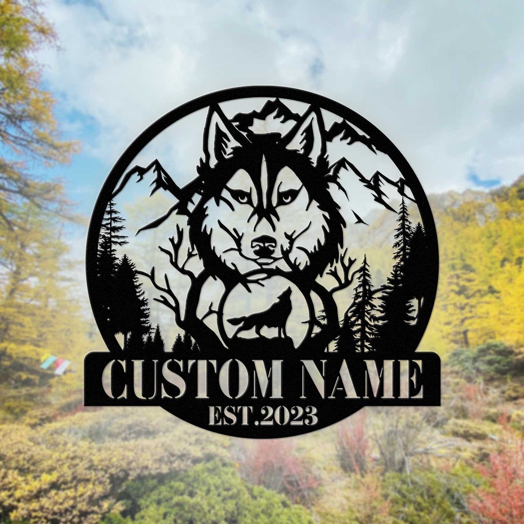 Custom Wolf Monogram Metal Wall Art Wolf Sign Wolf Lover - Etsy