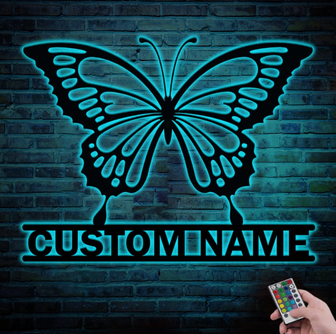 Butterfly Metal Sign With Led Lights, Custom Hanging Butterfly Sign ...