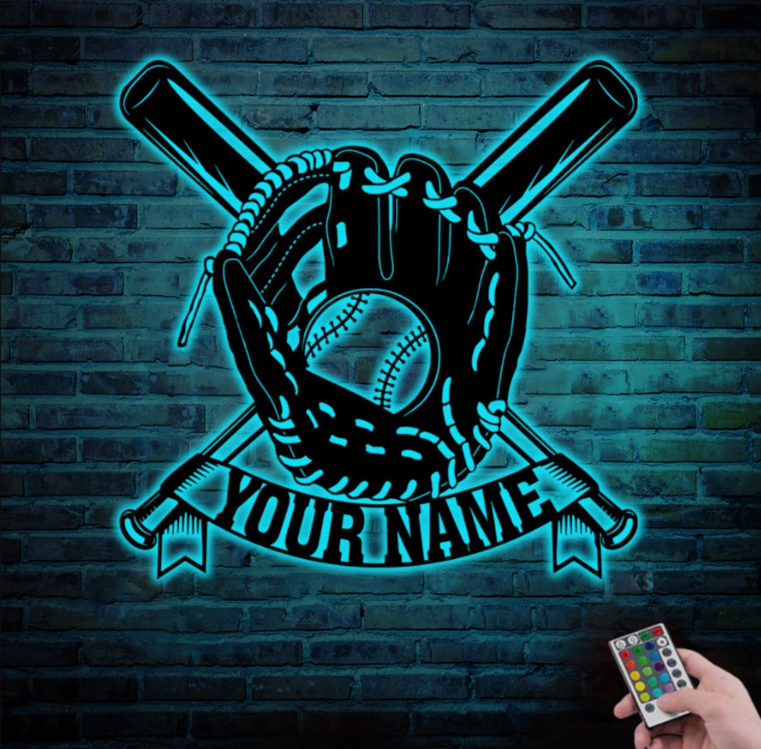 Custom Baseball Swing Bat Metal Sign With Led Lights, Personalized ...