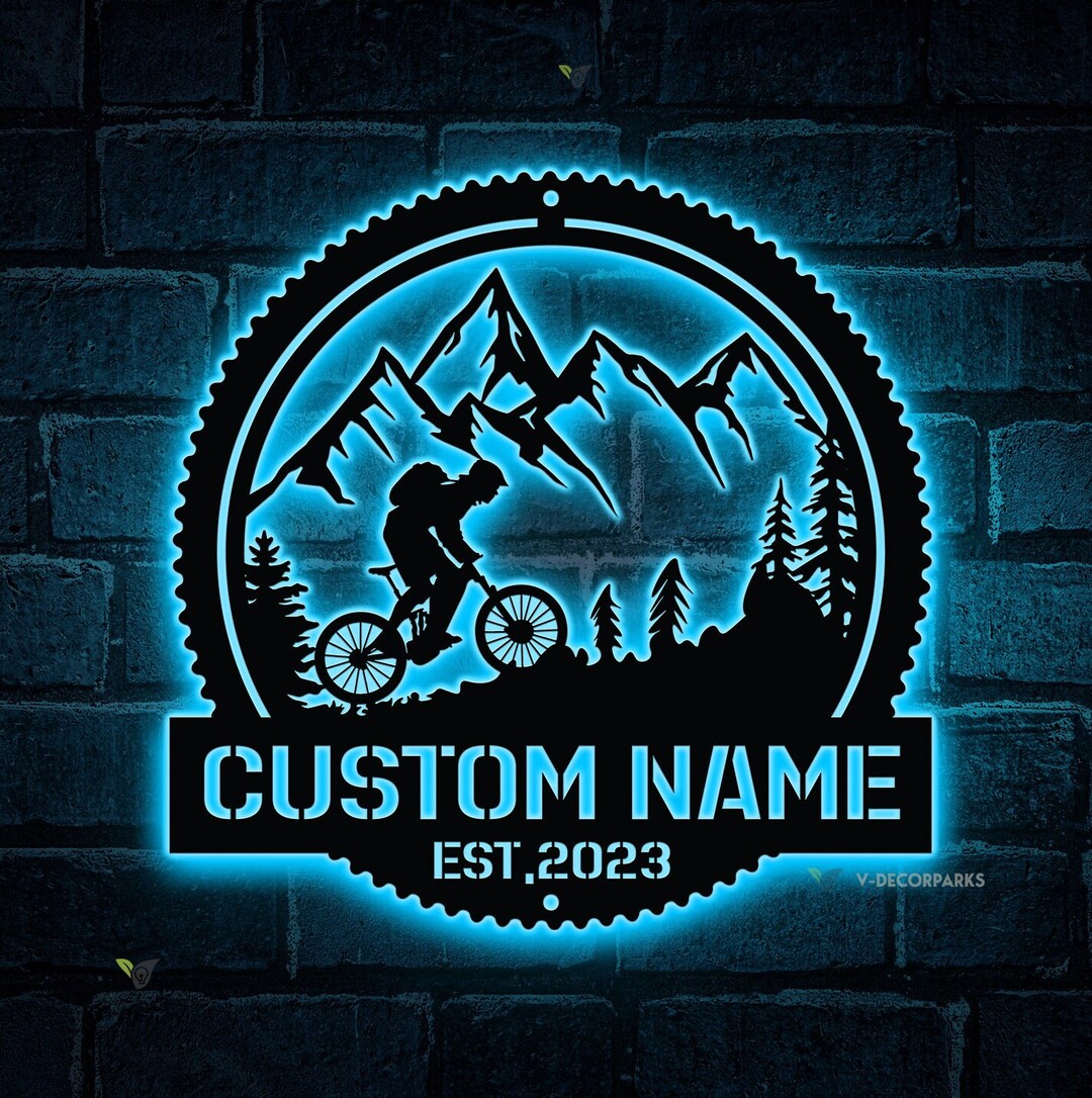 Mountain Bike Metal Wall Art LED Light MTB Sign Home Decor - Etsy