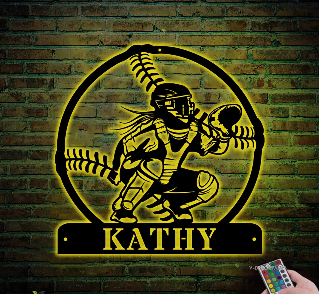 Personalized Softball Catcher Metal Wall Art With Led Lights, Catcher ...