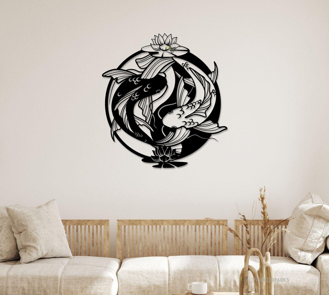 Couple Koi Fish Sign Yin Yang Koi Fish Metal Wall Art Home - Etsy