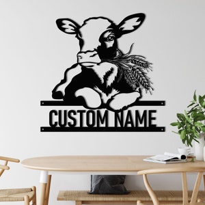 Custom Dairy Cow Farmhouse Metal Wall Art LED Light, Dairy Cow Sign ...