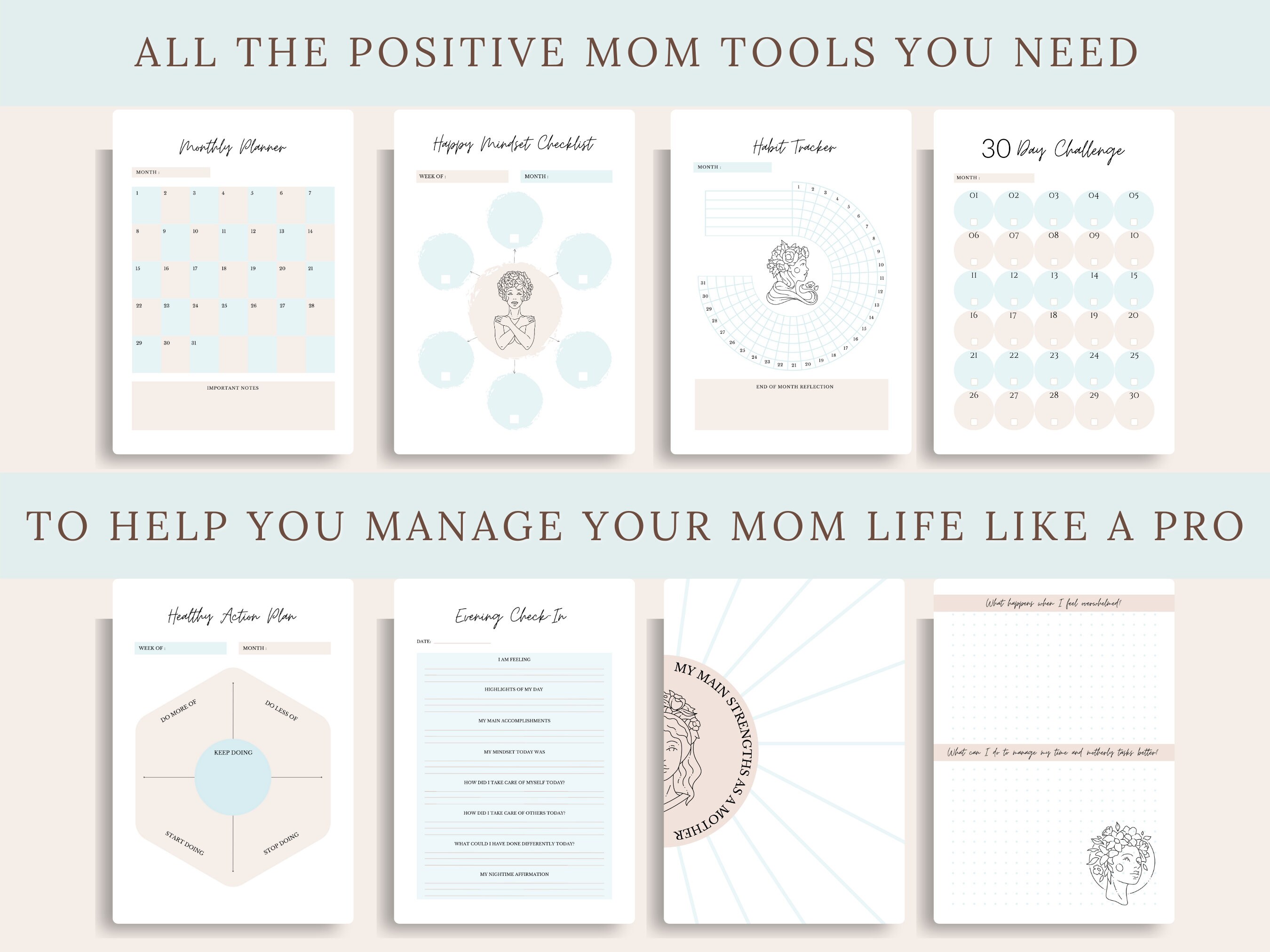 Printable Mom Planner, Self Care Journal, New Mom Journal, Wellness ...