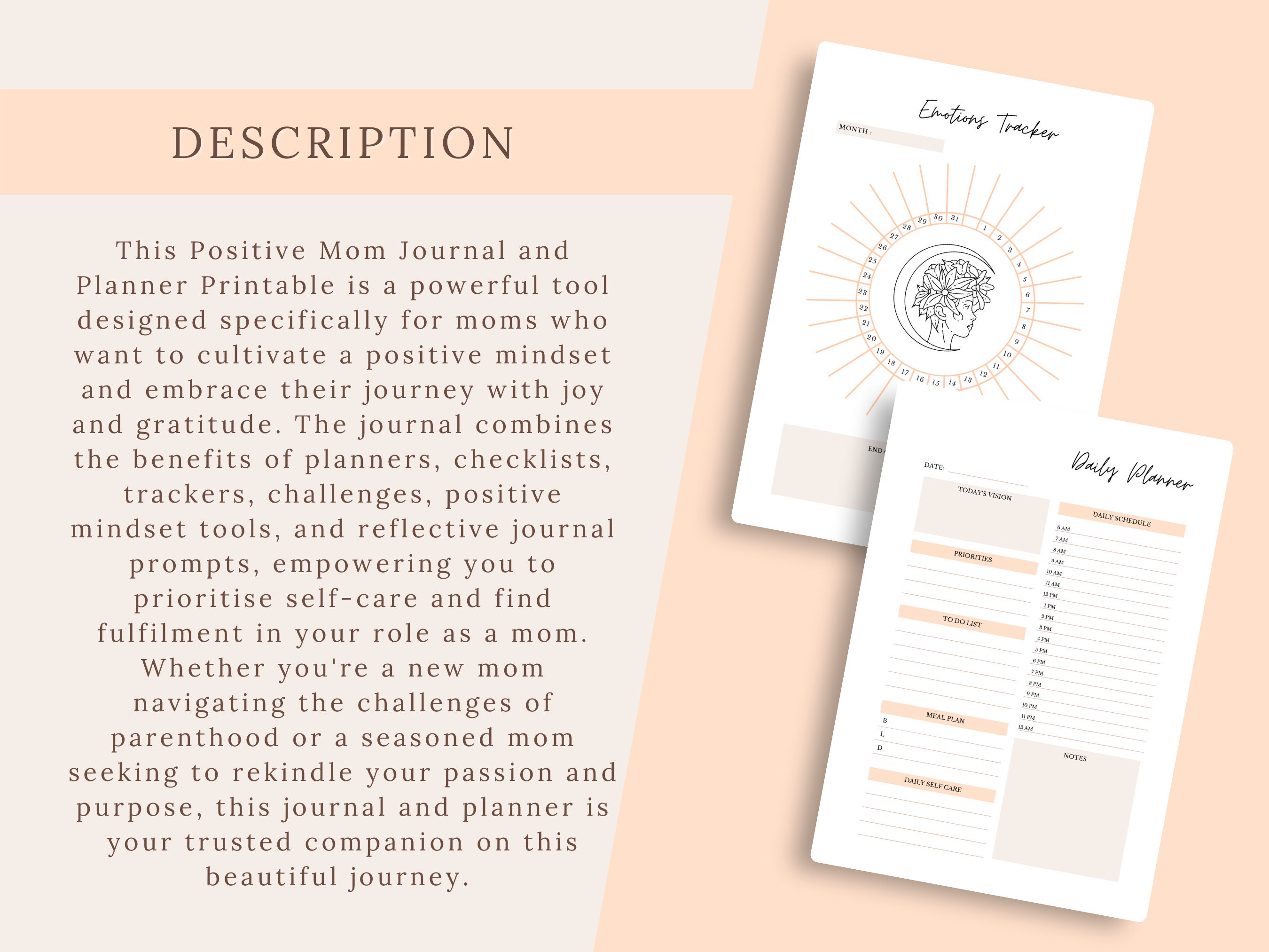 Positive Mom Journal, Planner Printable, Mom Goals Tracker, Self Love ...