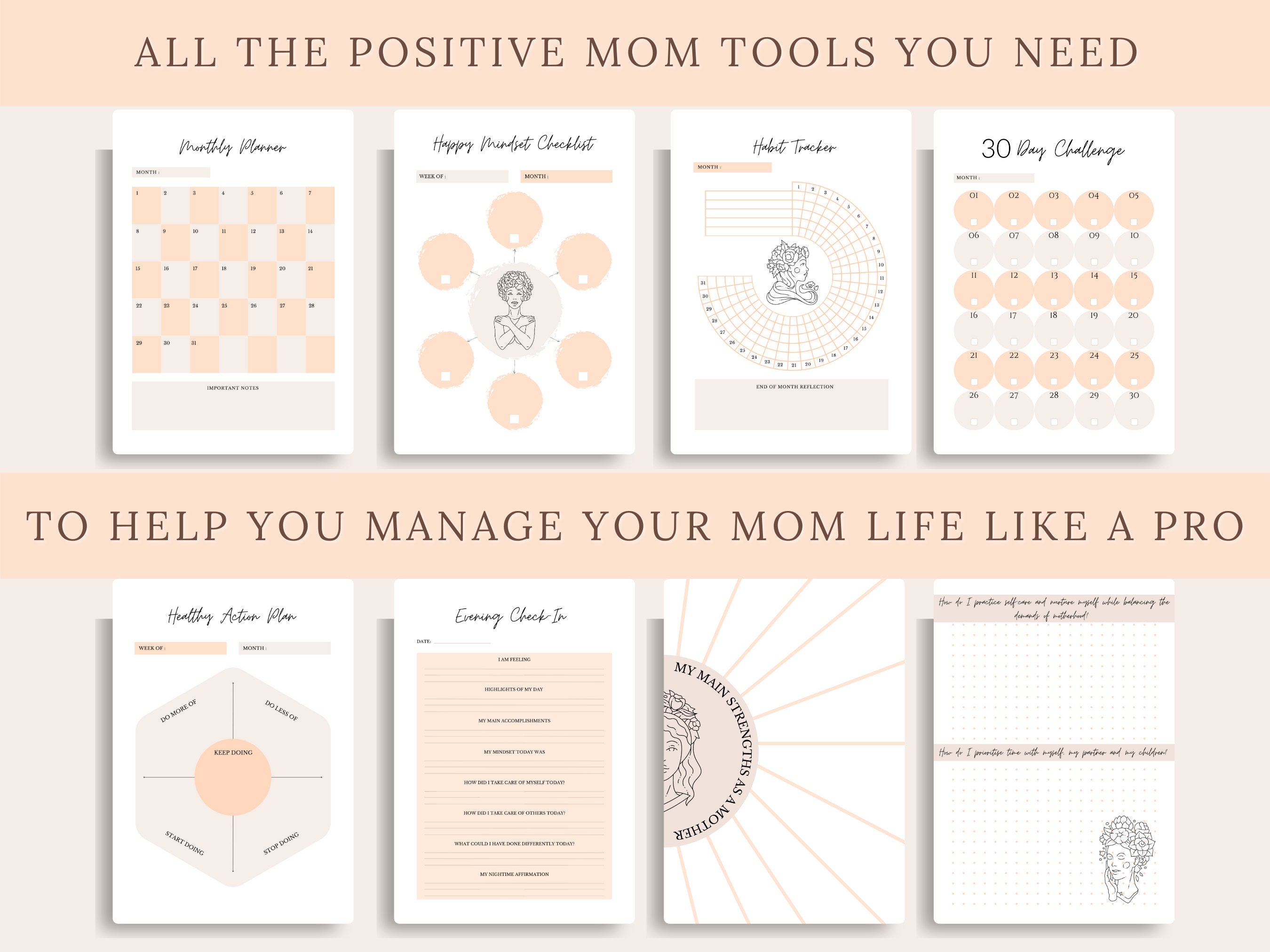 Positive Mom Journal, Planner Printable, Self-care & Gratitude ...