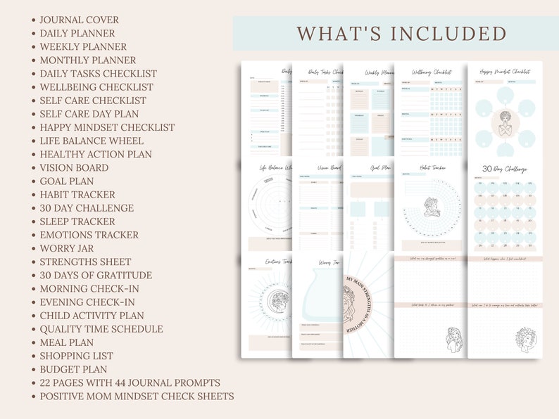 Printable Mom Planner, Self Care Journal, New Mom Journal, Wellness ...