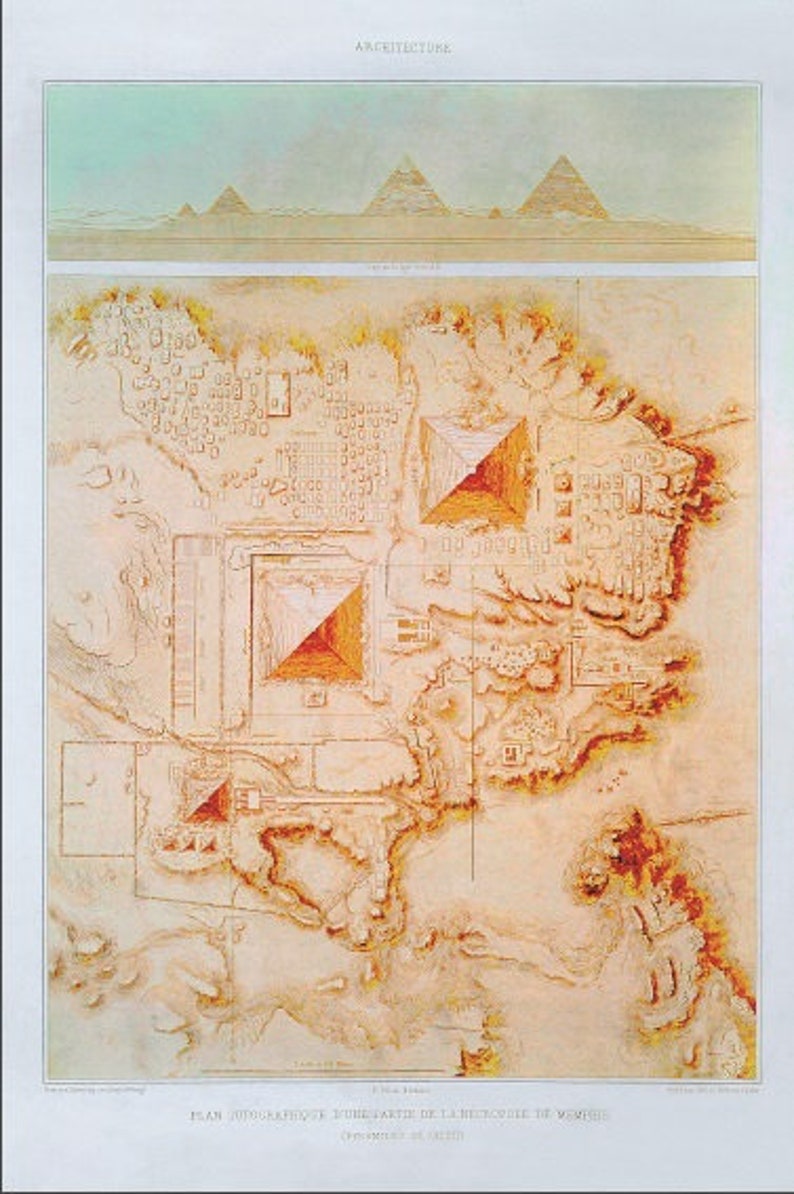 Giza Plateau Egypt Pyramids rare Plan & Elev, Print 24x36 Unframed ...