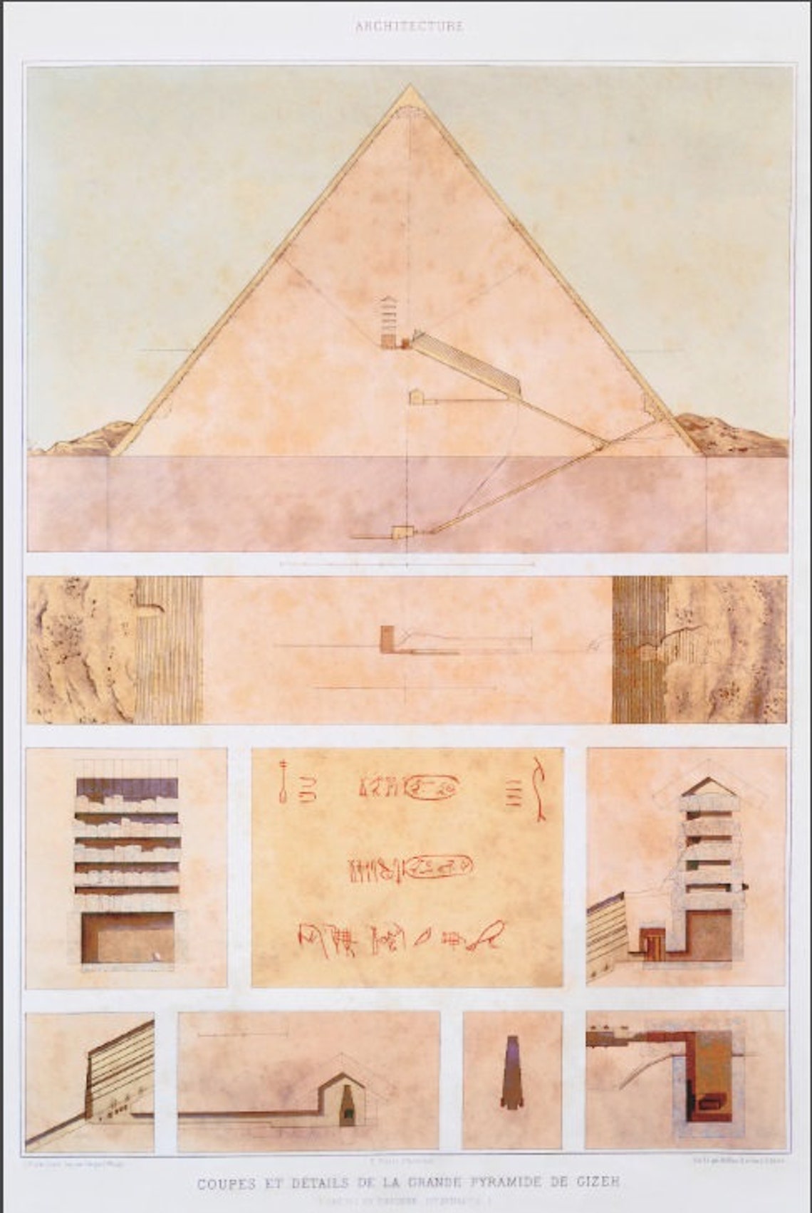 Great Pyramid of Egypt (rare) Plan & Cross Section, Unframed Poster 24 ...