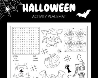 Halloween Placemat - Coloring Placemat for Kids, Kids Placemat ...