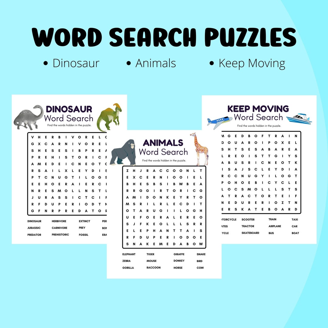 Word Search Puzzles, Activity for Kids, Dinosaur, Animals, Keep Moving ...