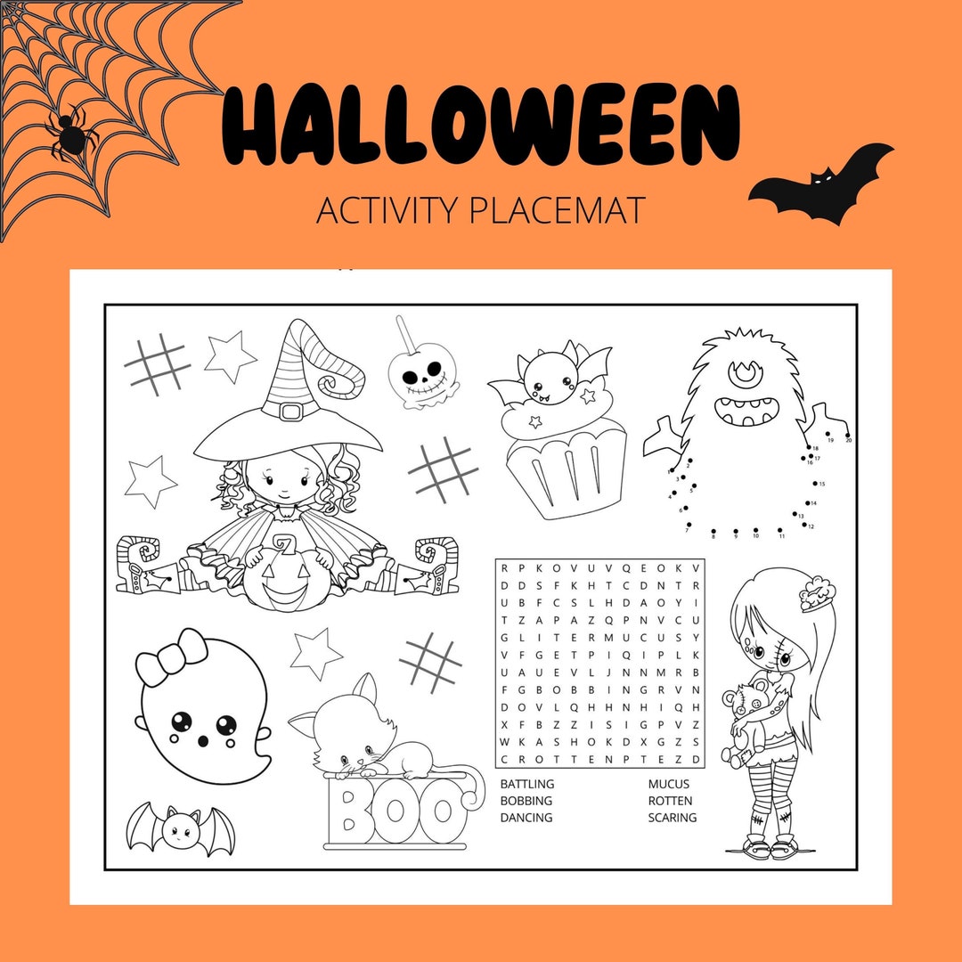 Halloween Placemat - Coloring Placemat for Kids, Kids Placemat ...
