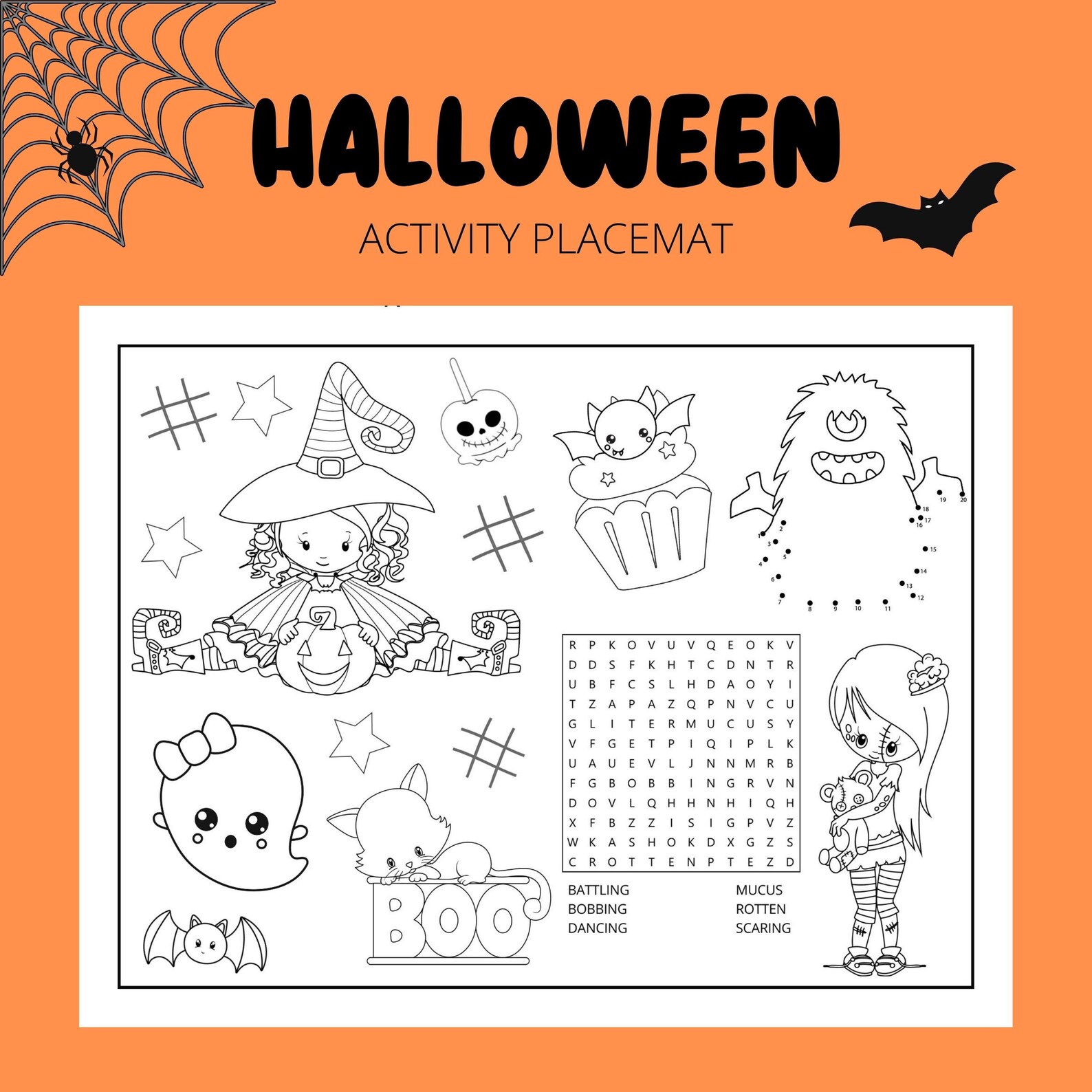 Halloween Placemat Coloring Placemat for Kids Kids - Etsy