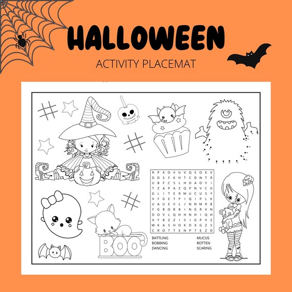 Halloween Placemat Coloring Placemat for Kids Kids - Etsy