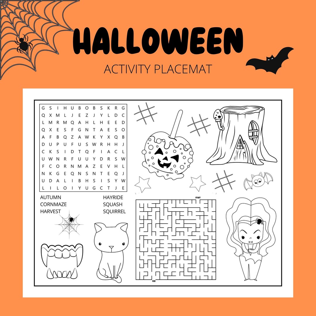 Halloween Placemat - Coloring Placemat for Kids, Kids Placemat ...