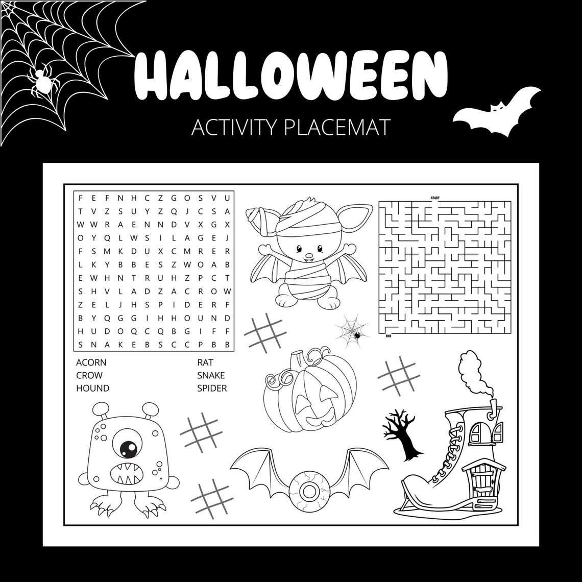 Halloween Placemat - Coloring Placemat for Kids, Kids Placemat ...
