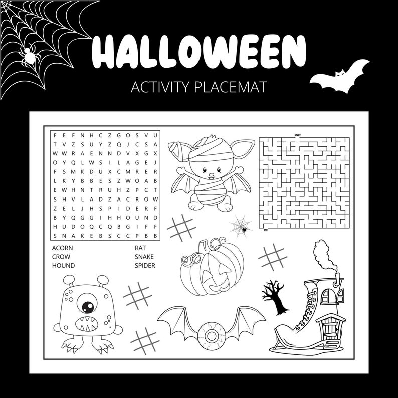 Halloween Placemat - Coloring Placemat for Kids, Kids Placemat ...