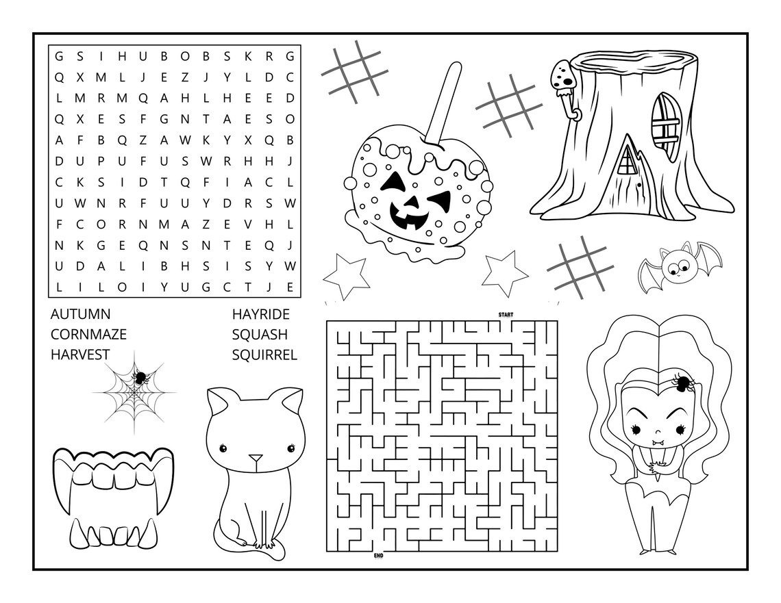 Halloween Placemat - Coloring Placemat for Kids, Kids Placemat ...