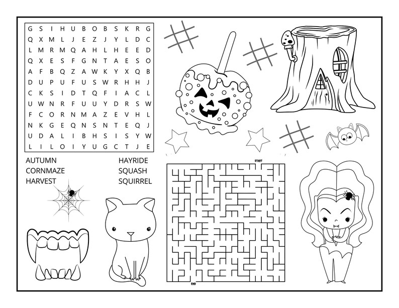 Halloween Placemat - Coloring Placemat for Kids, Kids Placemat ...