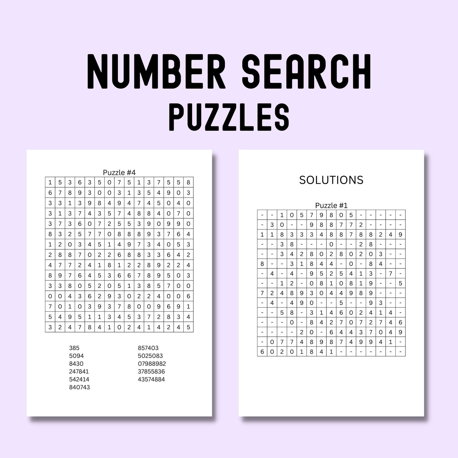 Number Search Puzzles - Printable, Instant Download, 10 Puzzles ...