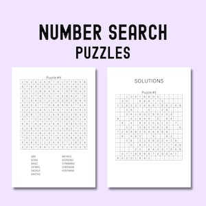 Number Search Puzzles - Printable, Instant Download, 10 Puzzles ...